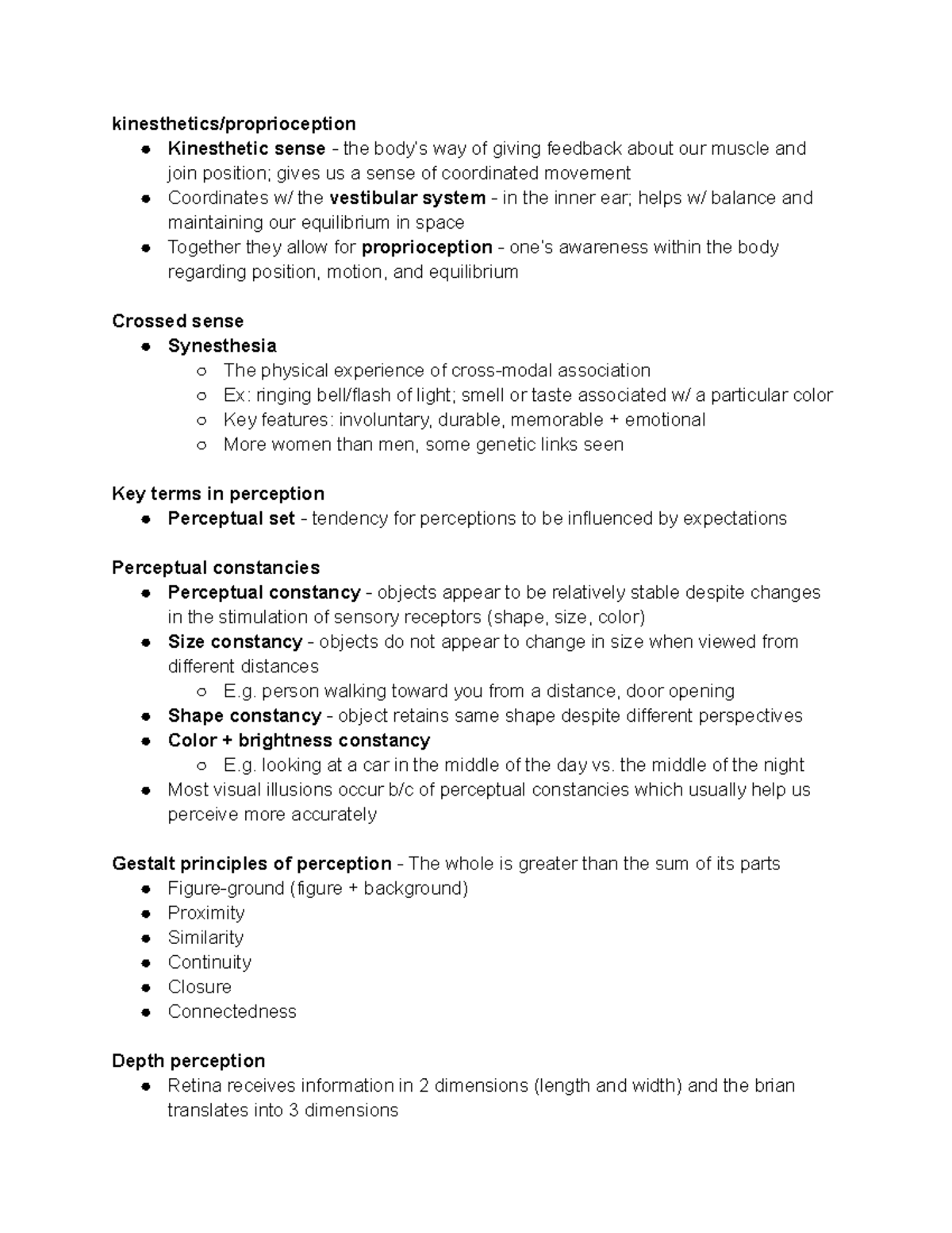 Lecture #10 perception - kinesthetics/proprioception Kinesthetic sense ...