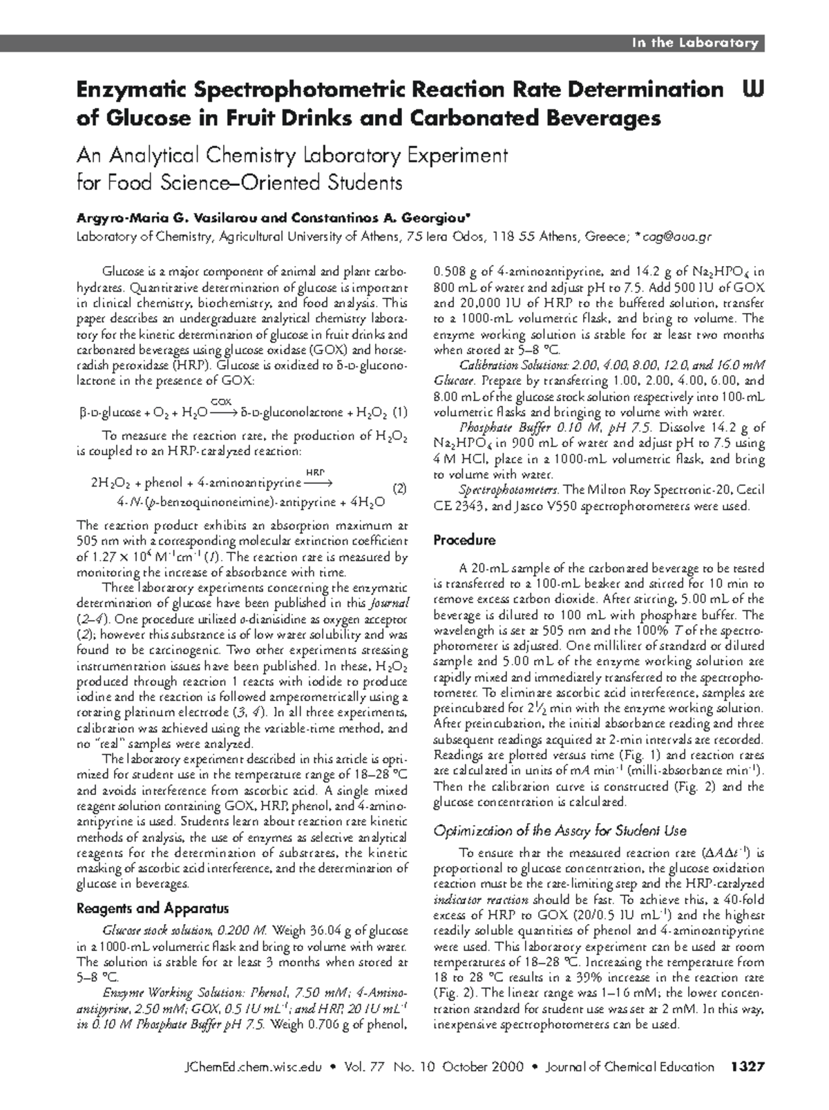 Chem lab paper source - In the Laboratory JChemEd.chem.wisc • Vol. 77 ...