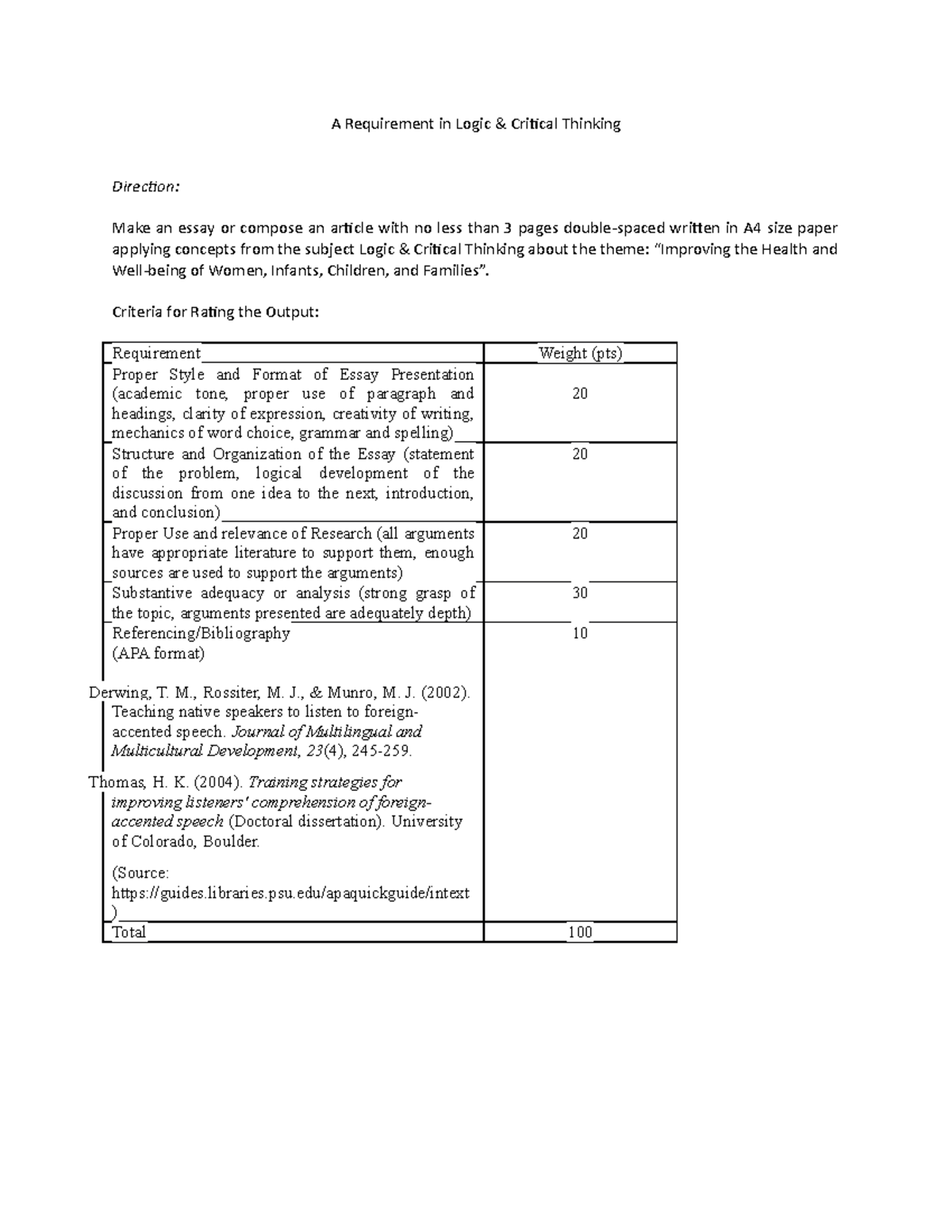 Activity # 3 - Case Essay - A Requirement in Logic & Critical Thinking ...
