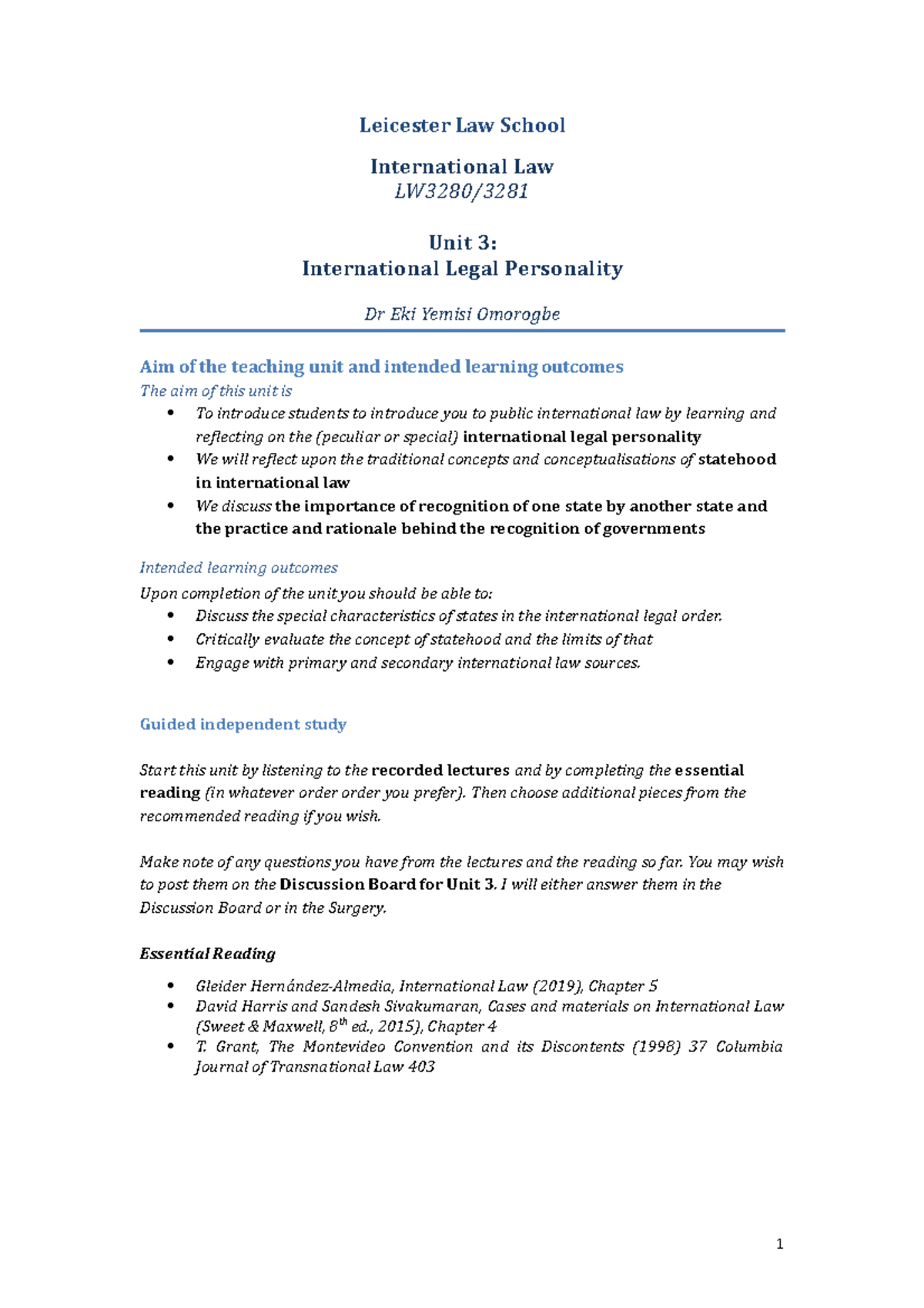 Unit 3 International Legal Personality 2020-2021 Workpackage ...