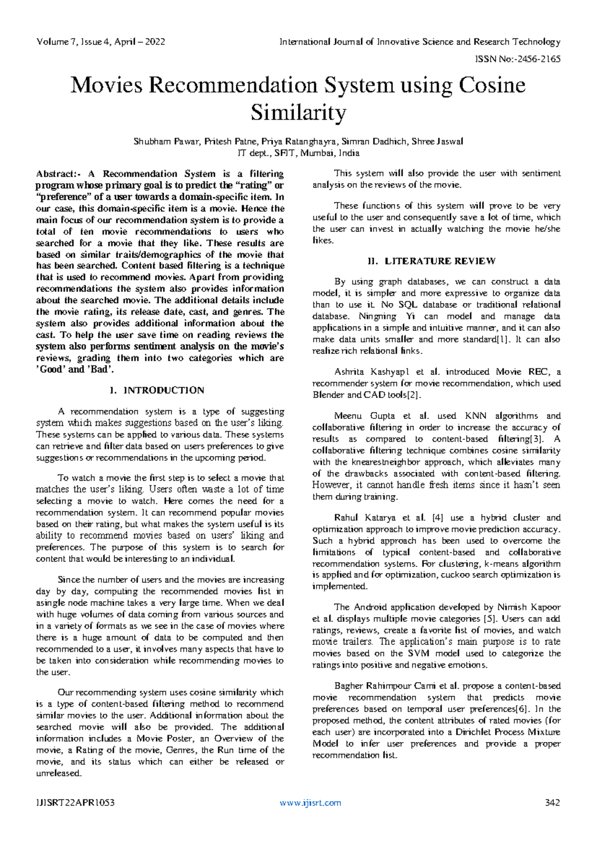 Ijisrt 22APR1053 (1)basepapersmovie - ISSN No:- 2456 - 2165 Movies ...