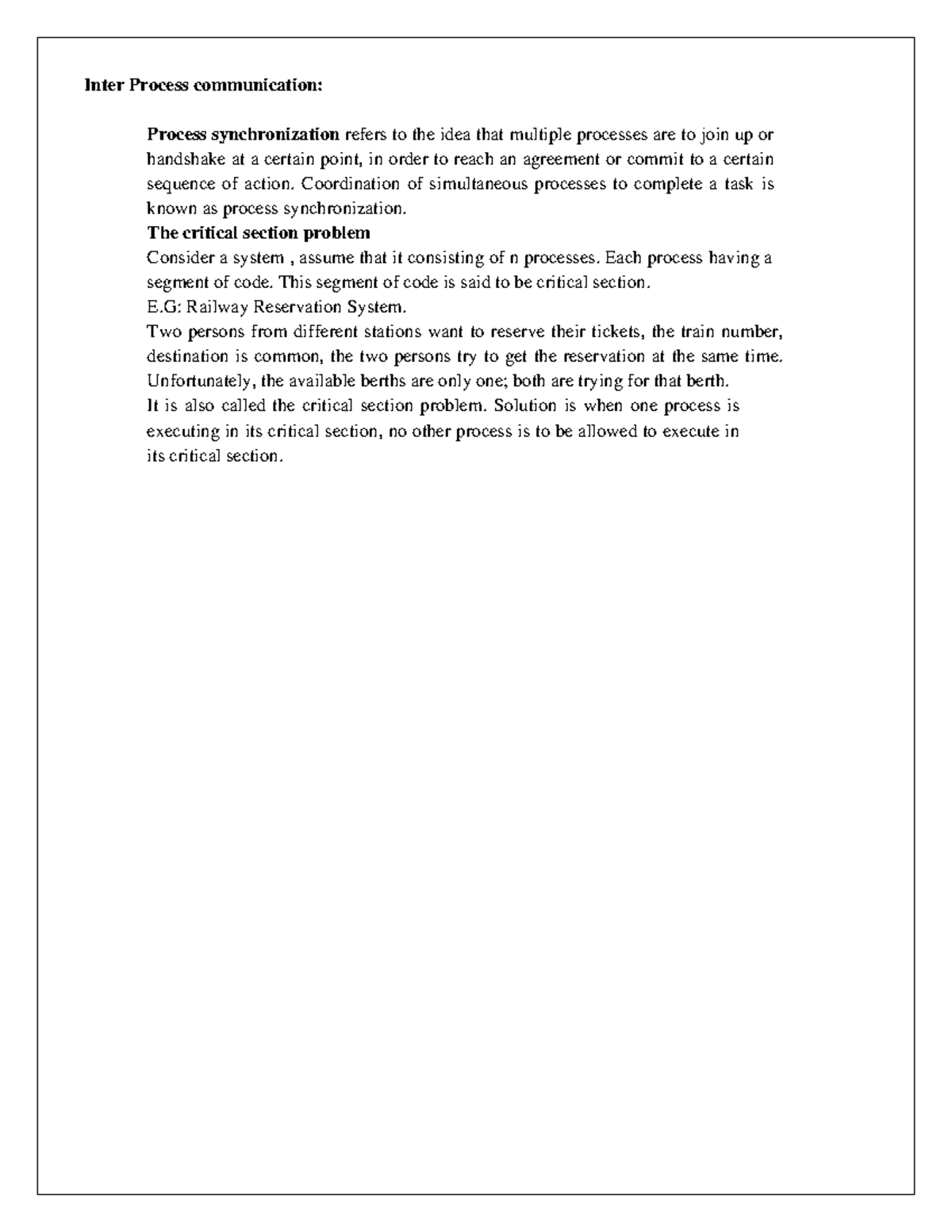 Operating System Unit-2(Part-2) - Inter Process communication: Process synchronization refers to ...