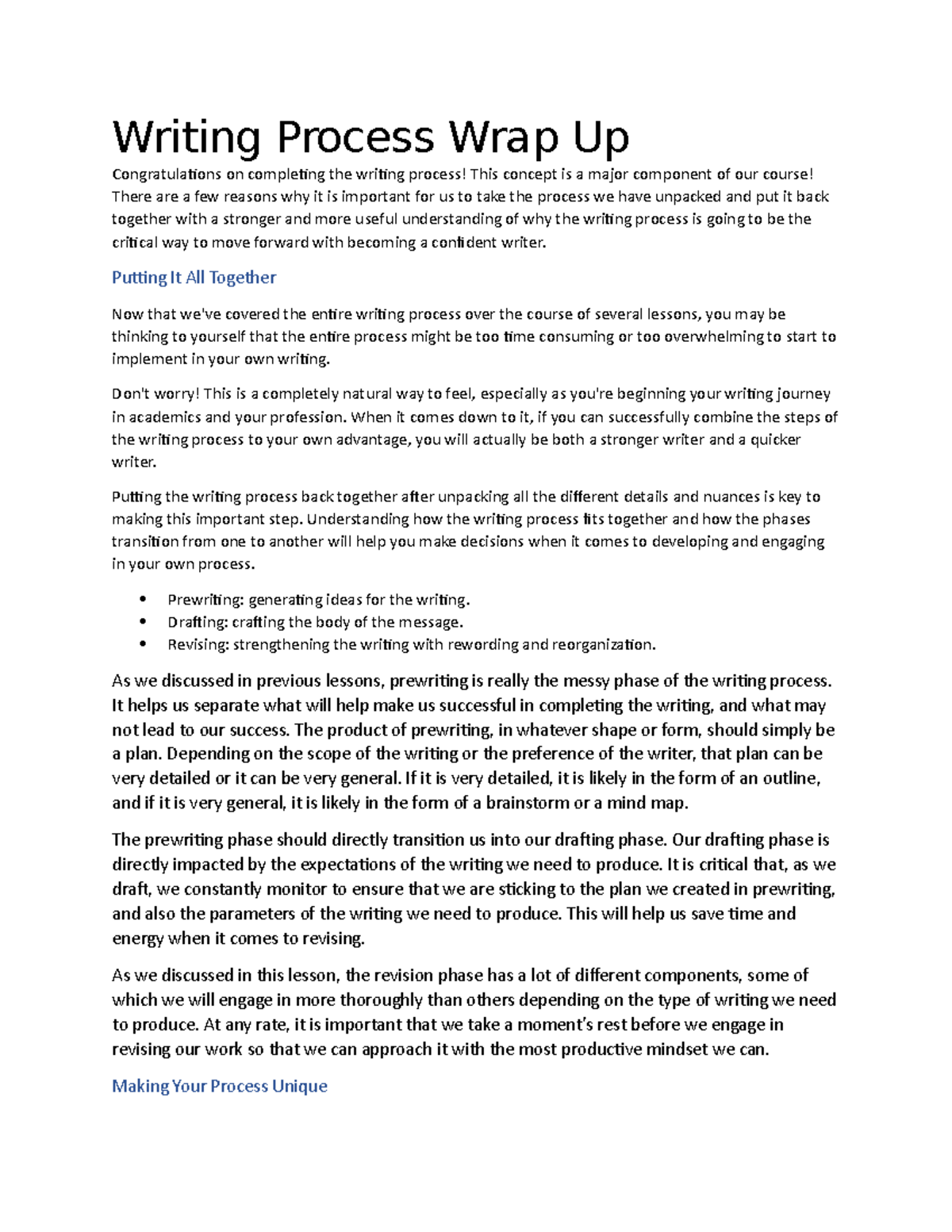 Writing Process Wrap Up - Writing Process Wrap Up Congratulations on ...