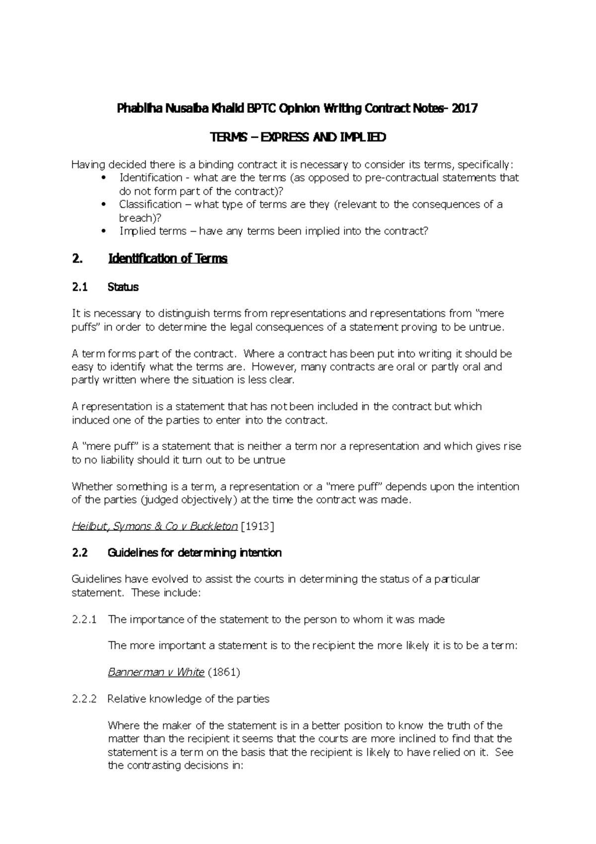 Terms Express:Implied - Phabliha Nusaiba Khalid BPTC Opinion Writing ...