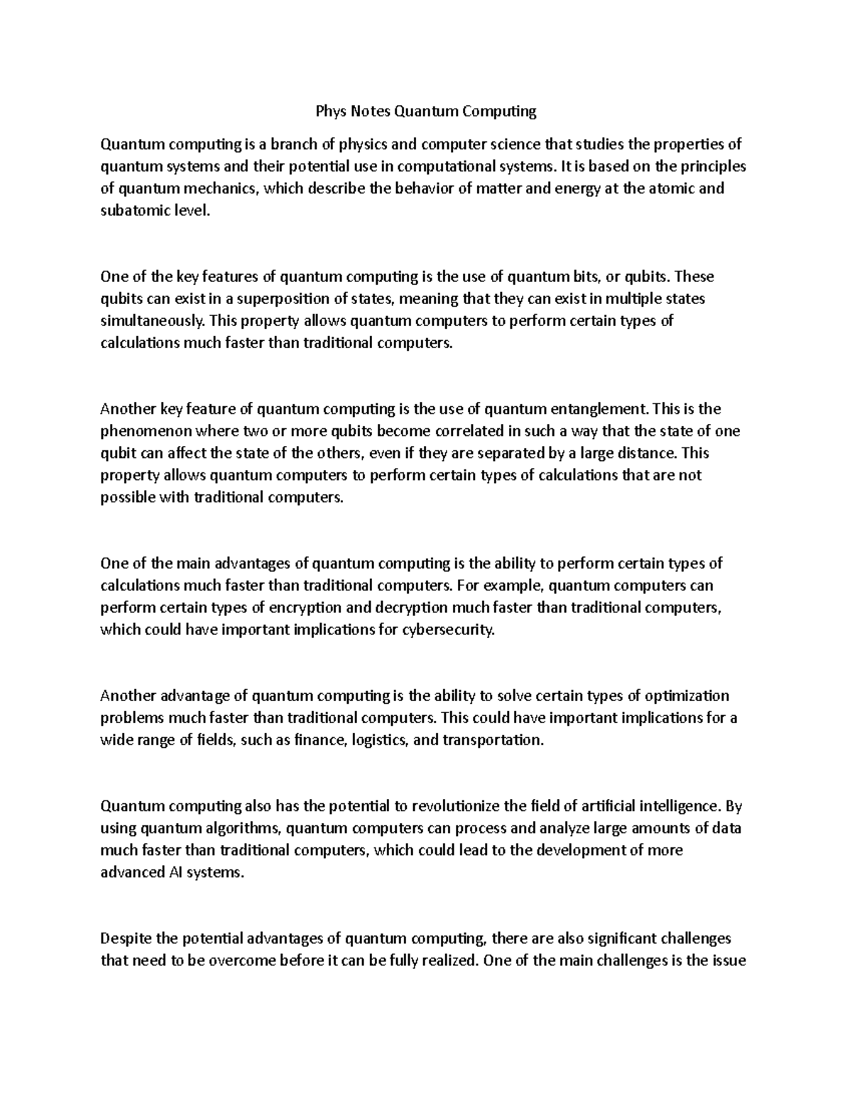 Phys Notes Quantum Computing Phys Notes Quantum Computing Quantum Computing Is A Branch Of