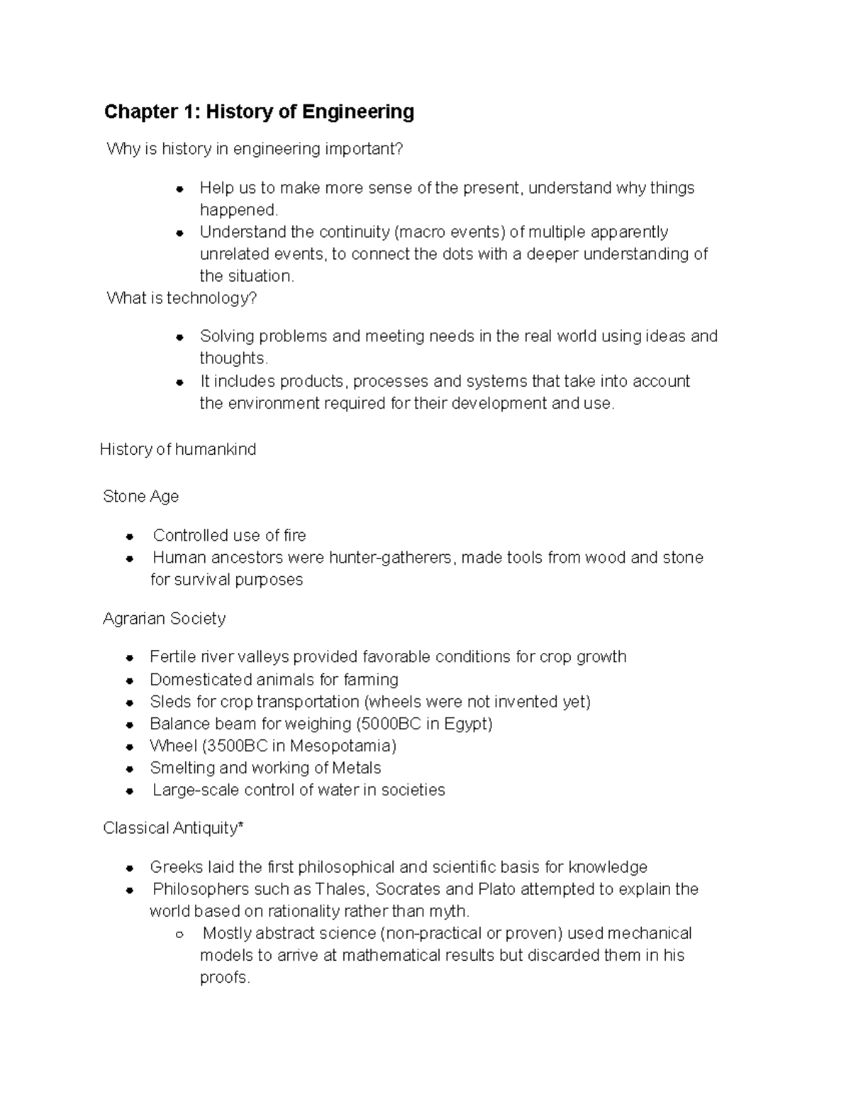 EG1001 Summary - Chapter 1: History of Engineering Why is history in ...