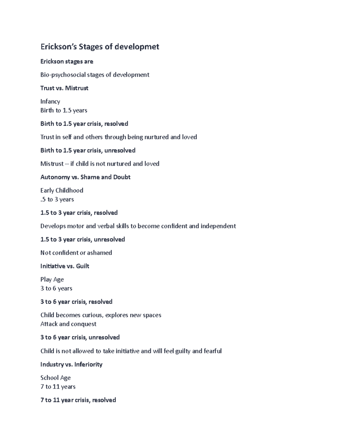 Erickson’s Stages of developmet - Erickson’s Stages of developmet ...