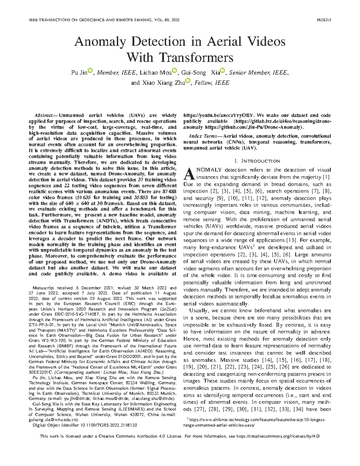 Anomaly Detection in Aerial Videos with Transforme - IEEE TRANSACTIONS ...