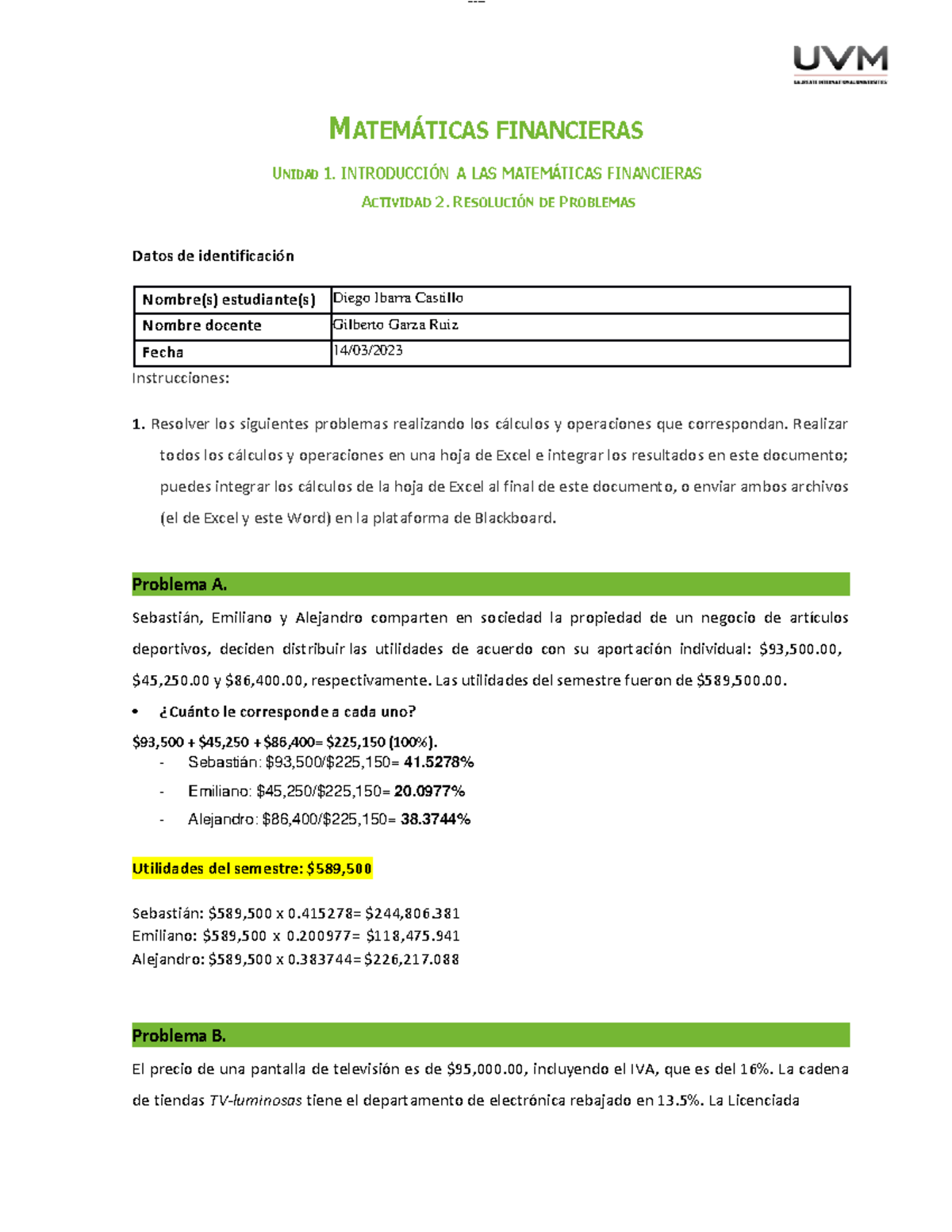 A#2 DIC Matematicas Financieras - lOMoAR cPSD| 12801090lOMoAR cPSD| 12801090 MATEM¡TICAS ...