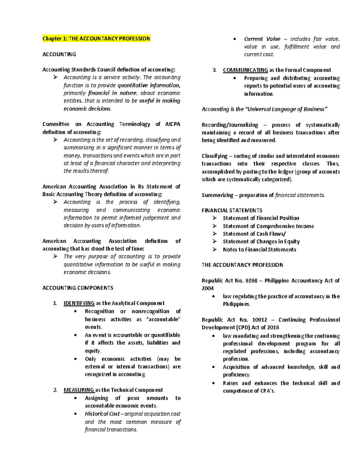 ACCA - Chapter 1-4 (a5) - transes - Chapter 1: THE ACCOUNTANCY ...