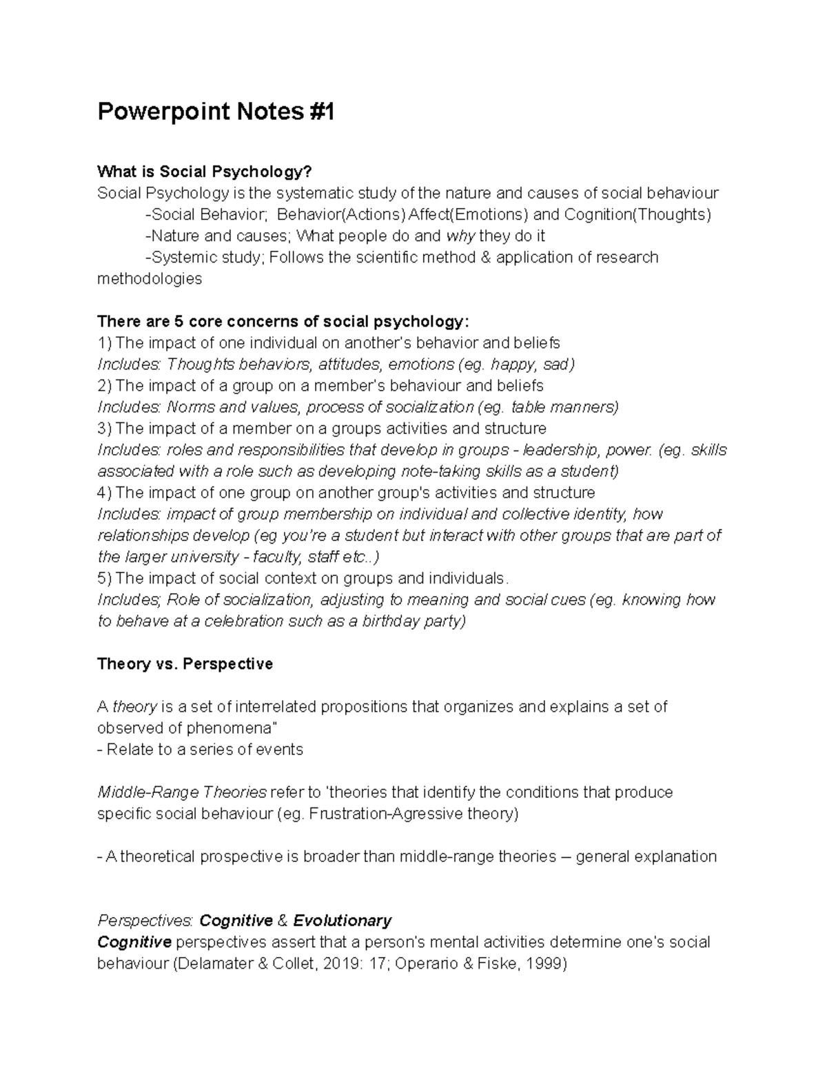 Social Psychology Lecture Notes - Powerpoint Notes What is Social ...