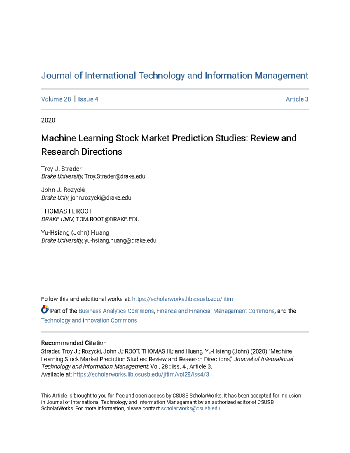 Machine Learning Stock Market Prediction Studies - Strader Drake ...