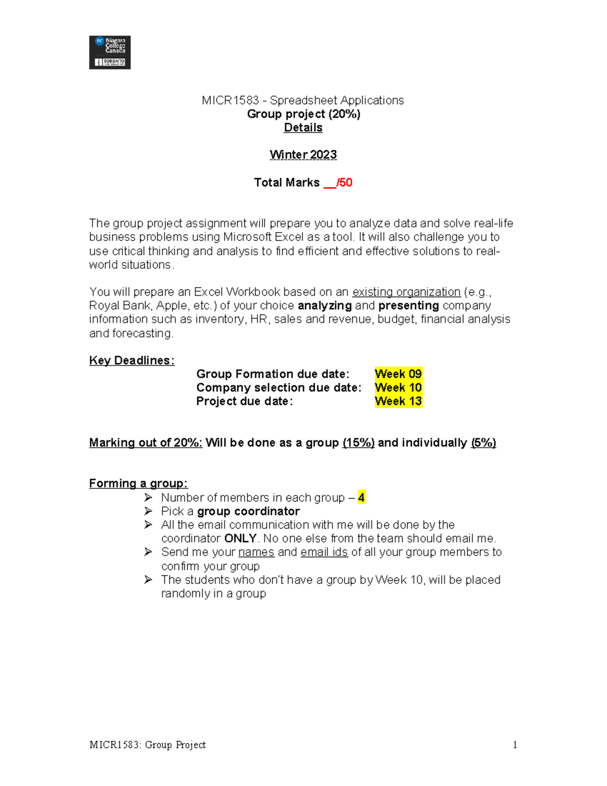Project Details-1 - MICR1583 - Spreadsheet Applications Group project ...