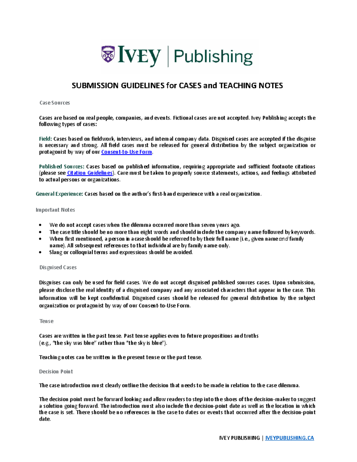 Case Submission Guidelines - IVEY PUBLISHING | IVEYPUBLISHING ...