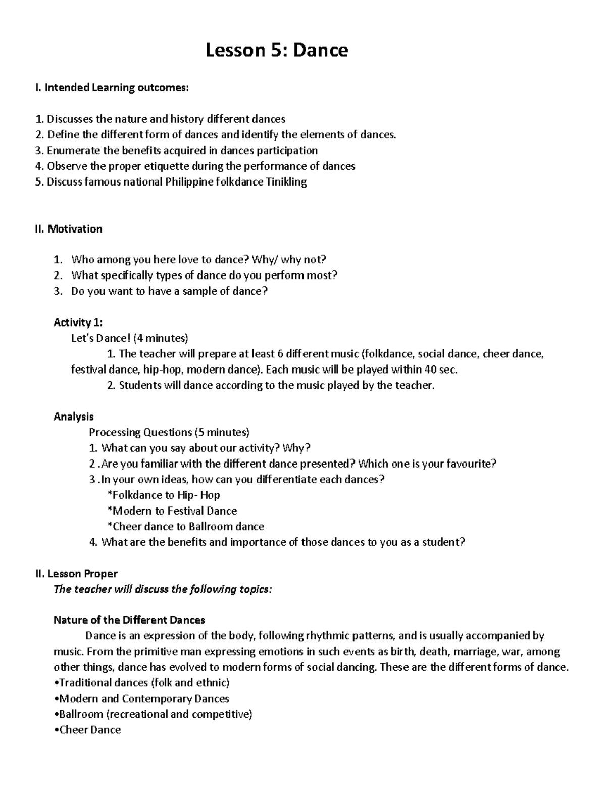 Lesson-5-Dance - Lecture notes are detailed written or typed ...