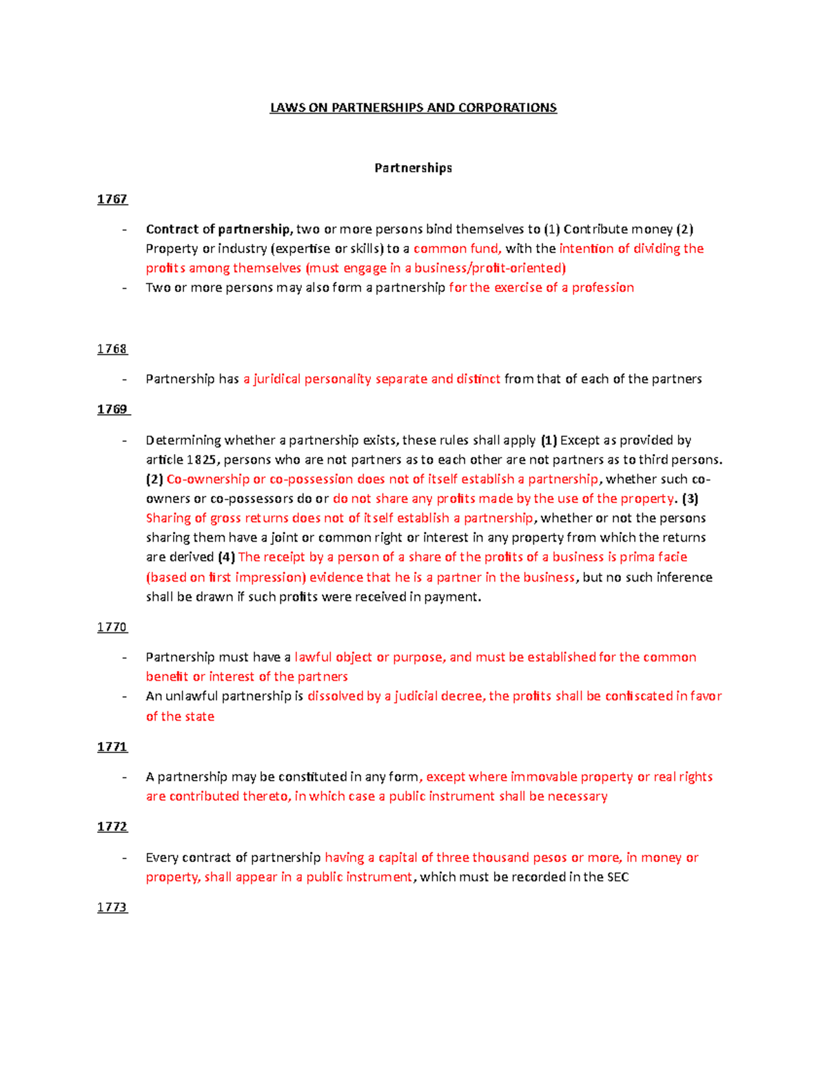 LAW S ON Partnerships AND Corporations Notes - LAWS ON PARTNERSHIPS AND ...