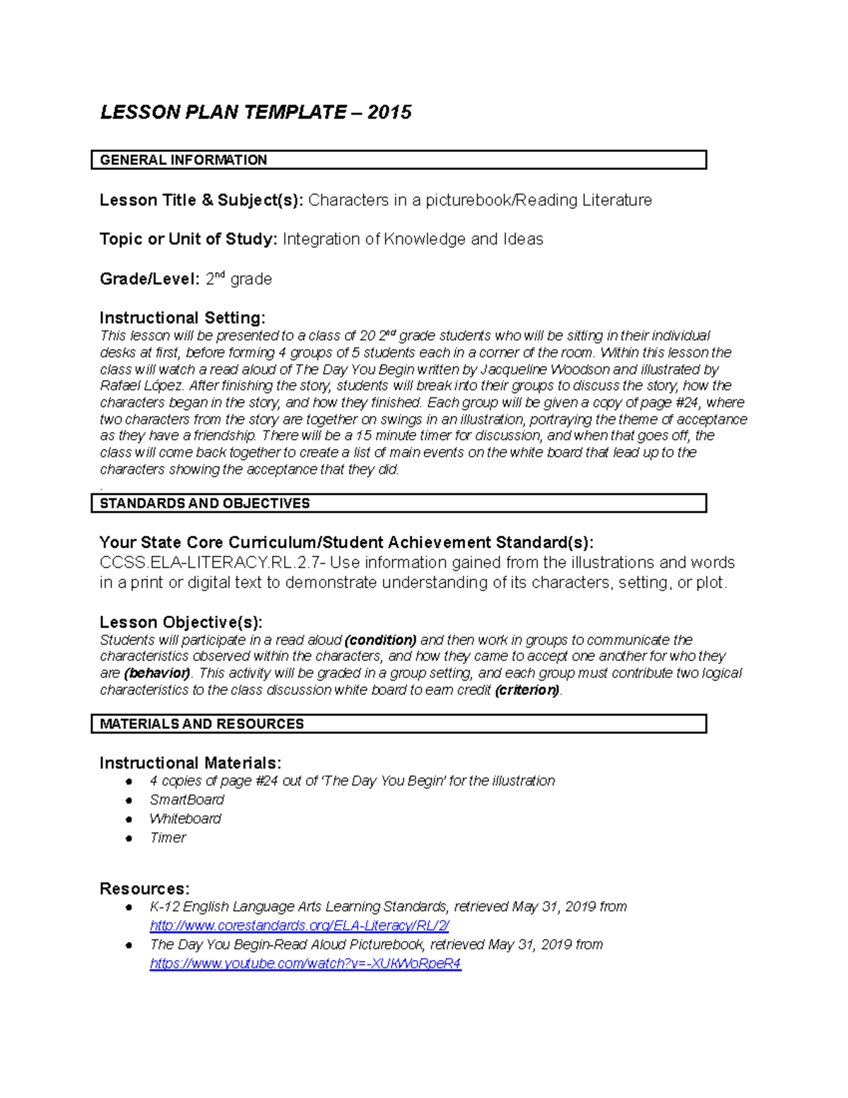 C269 Task 1 Part B-D - Task 1 Part B-D - LESSON PLAN TEMPLATE – 2015 ...