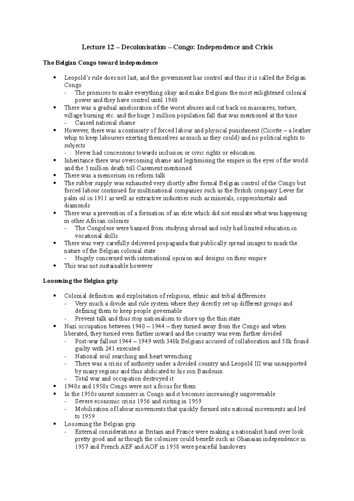 Lecture 12 – Decolonisation – Congo - Lecture 12 – Decolonisation ...