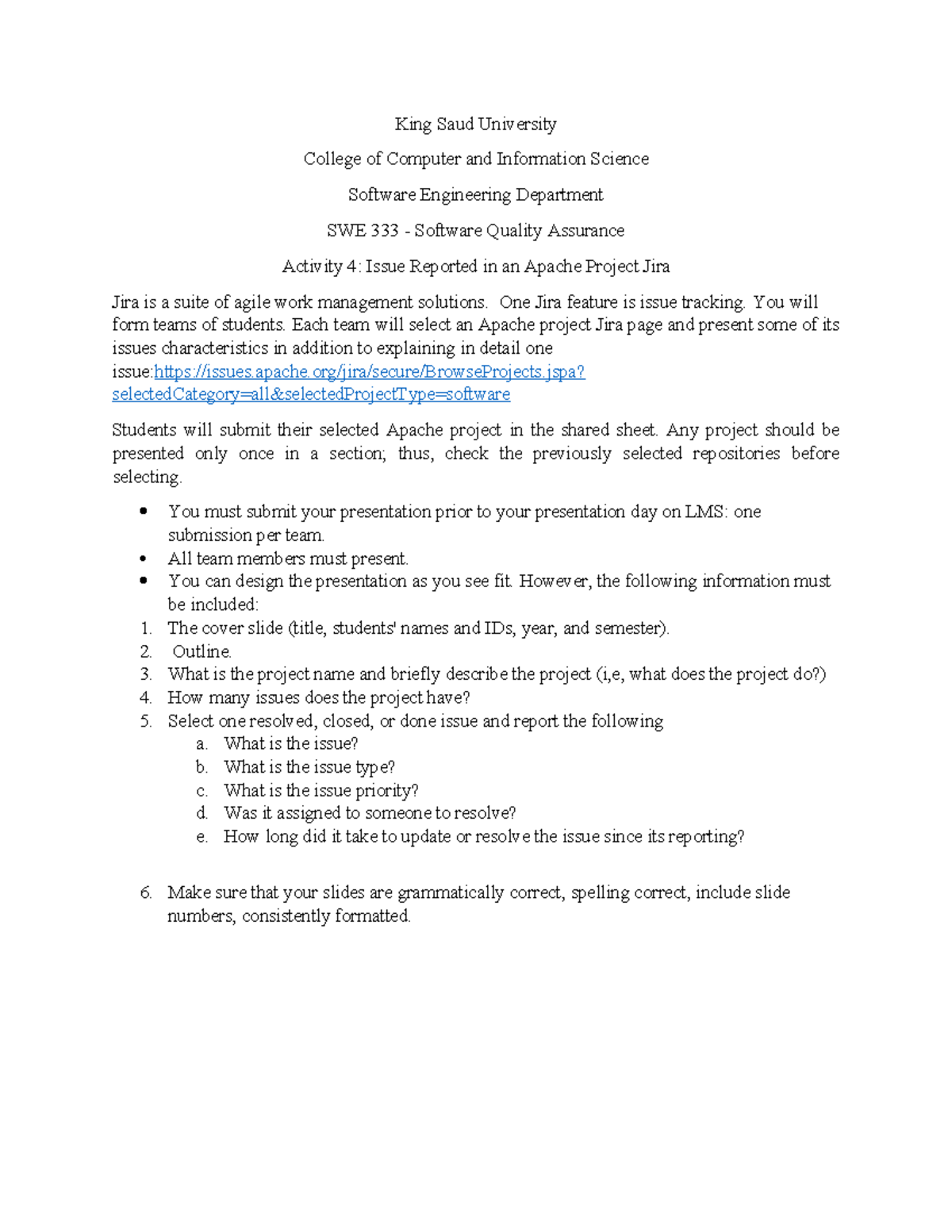 Activity 4 - Good assignment - King Saud University College of Computer ...