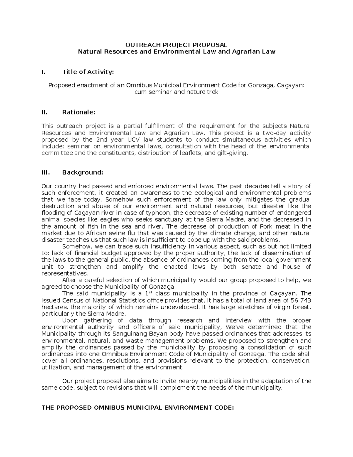 Project- Proposal (legislation) - OUTREACH PROJECT PROPOSAL Natural ...