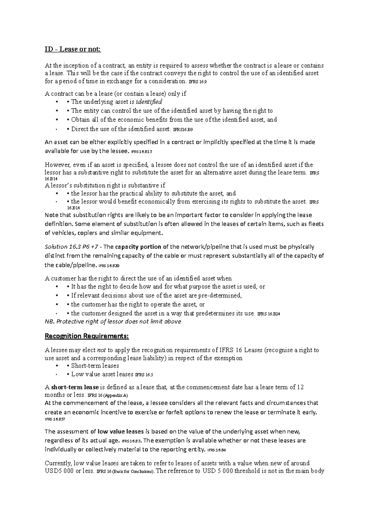 Recognise lease - wording for answers - ID - Lease or not: At the ...