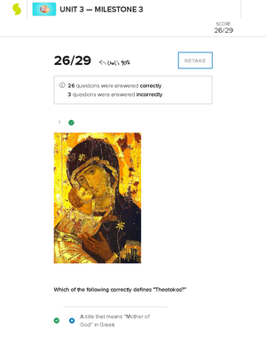 Milestone 2 art history - 1 27/33 that's 82% RETAKE 27 questions were ...