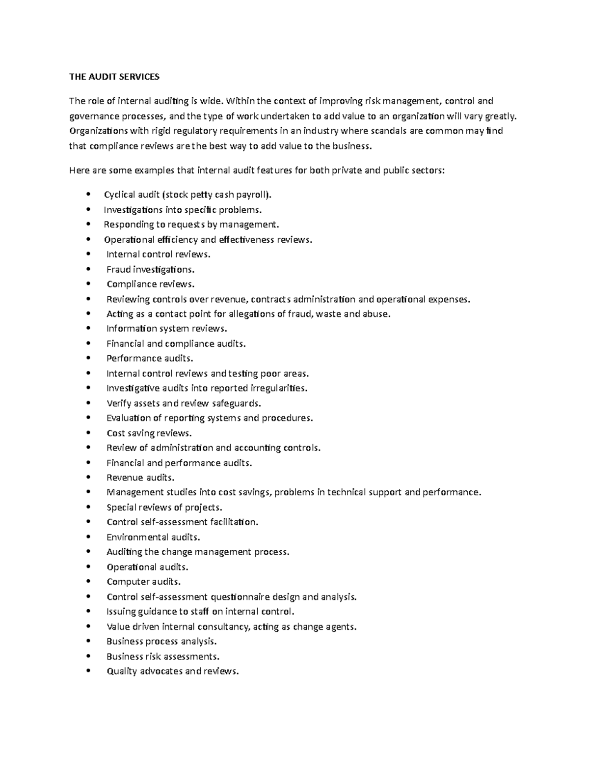 THE Audit Services - THE AUDIT SERVICES The role of internal auditing ...