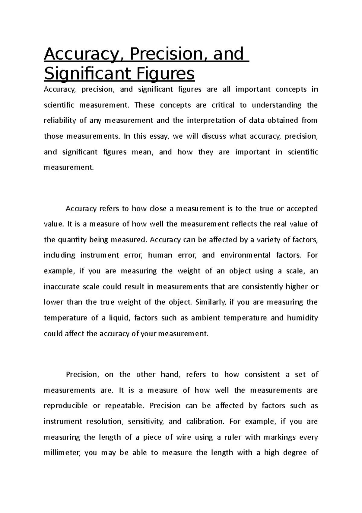 Accuracy, Precision, and Significant Figures - Accuracy, Precision, and ...