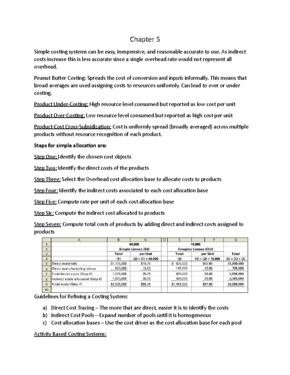 Chapter Five - Chapter 5 Simple costing systems can be easy ...