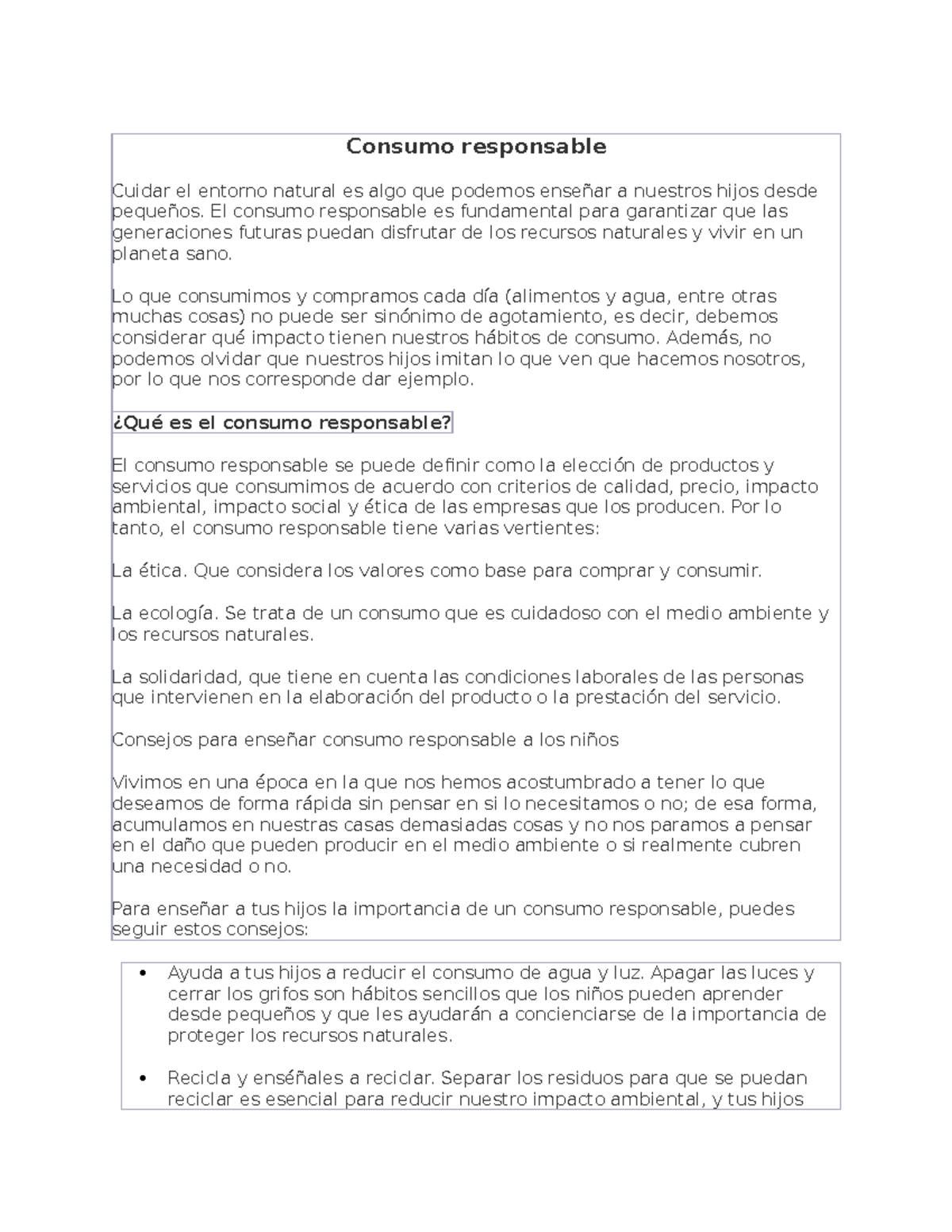Consumo responsable - documento 1 - Consumo responsable Cuidar el ...