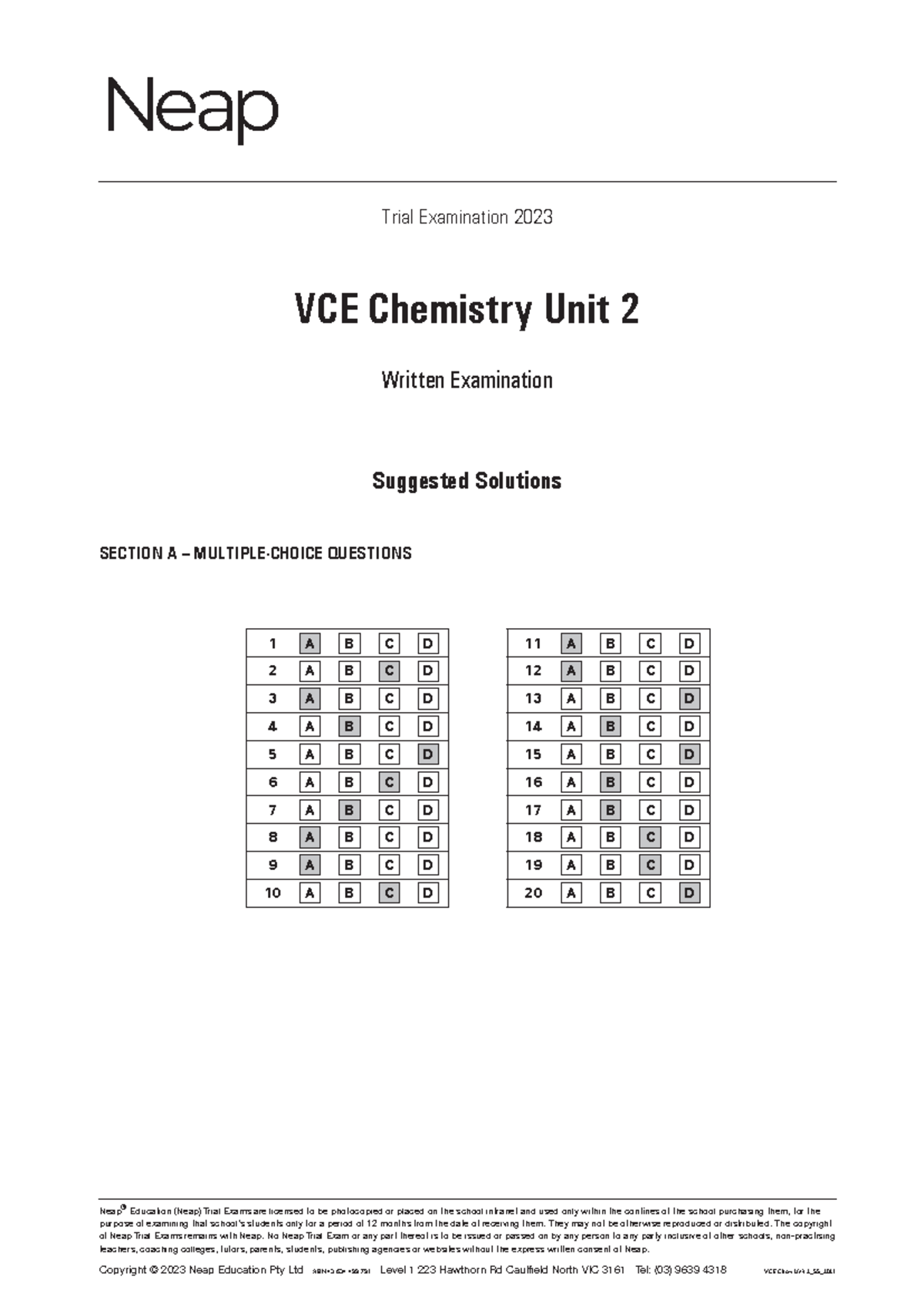 NEAP VCE Chemistry Unit 2 Suggested Solutions Booklet 2023 - Trial ...