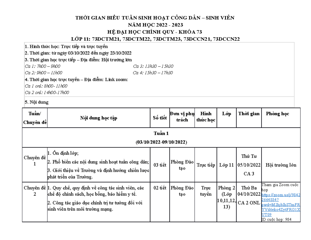 TKB-22-23 Lop11 - yolo 500 - THỜI GIAN BIỂU TUẦN SINH HOẠT CÔNG DÂN ...