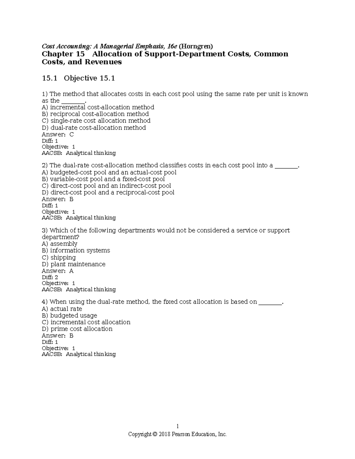 Chapter 15 - test - Cost Accounting: A Managerial Emphasis, 16e ...
