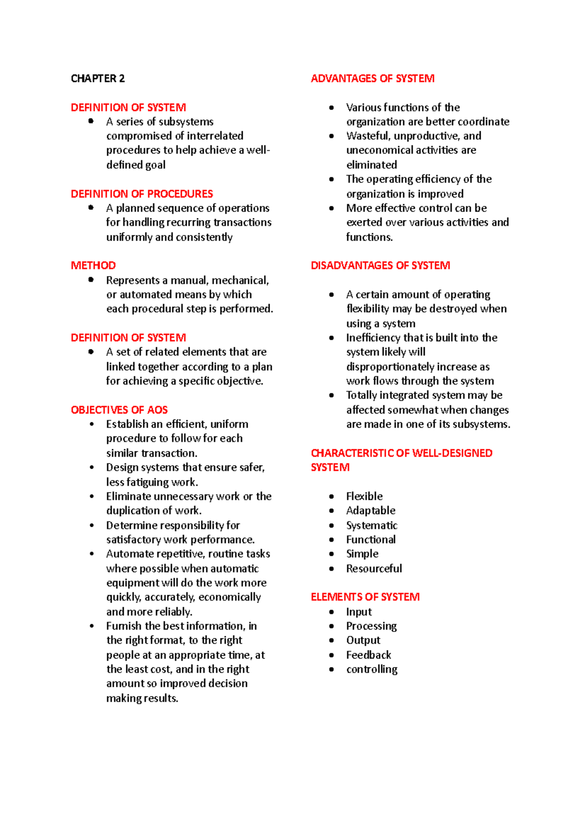 Notes Chapter 2 - System Approach in Administrative Office System ...