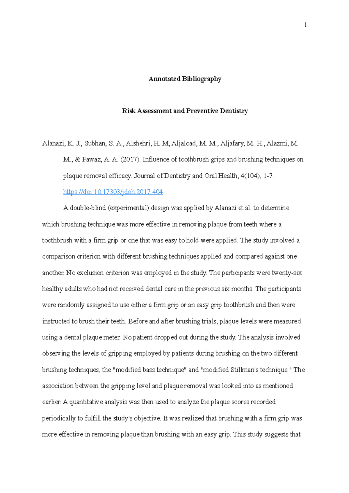 Annotated work - good work - 1 Annotated Bibliography Risk Assessment ...