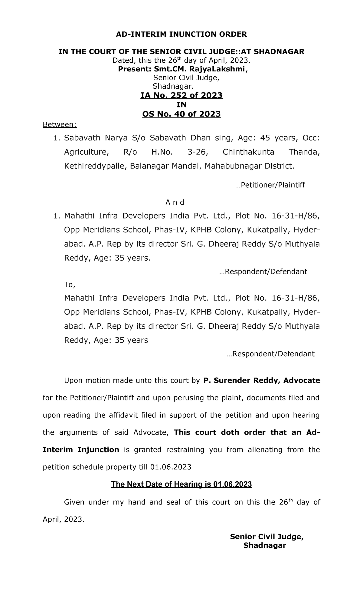 Temporary Injunction - this is model injuction copy - AD-INTERIM ...