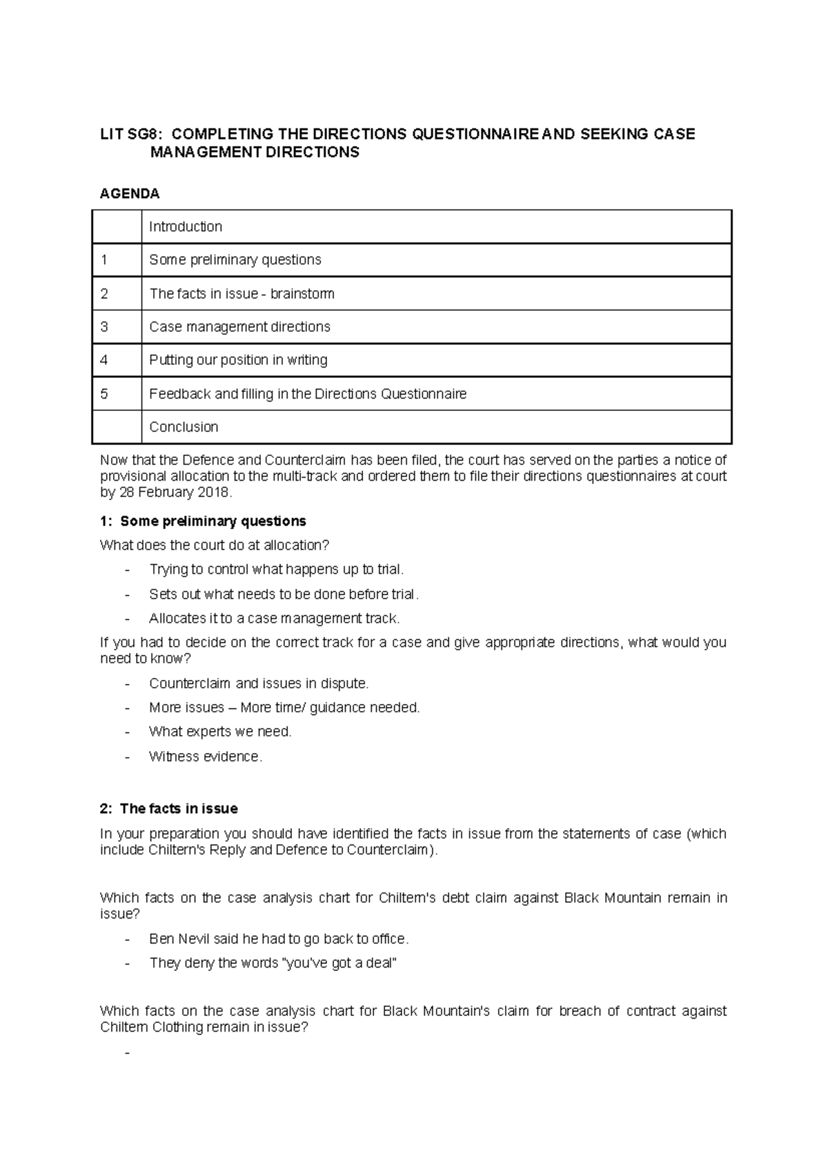 LIT SG8- Completing THE Directions Questionnaire AND Seeking CASE ...