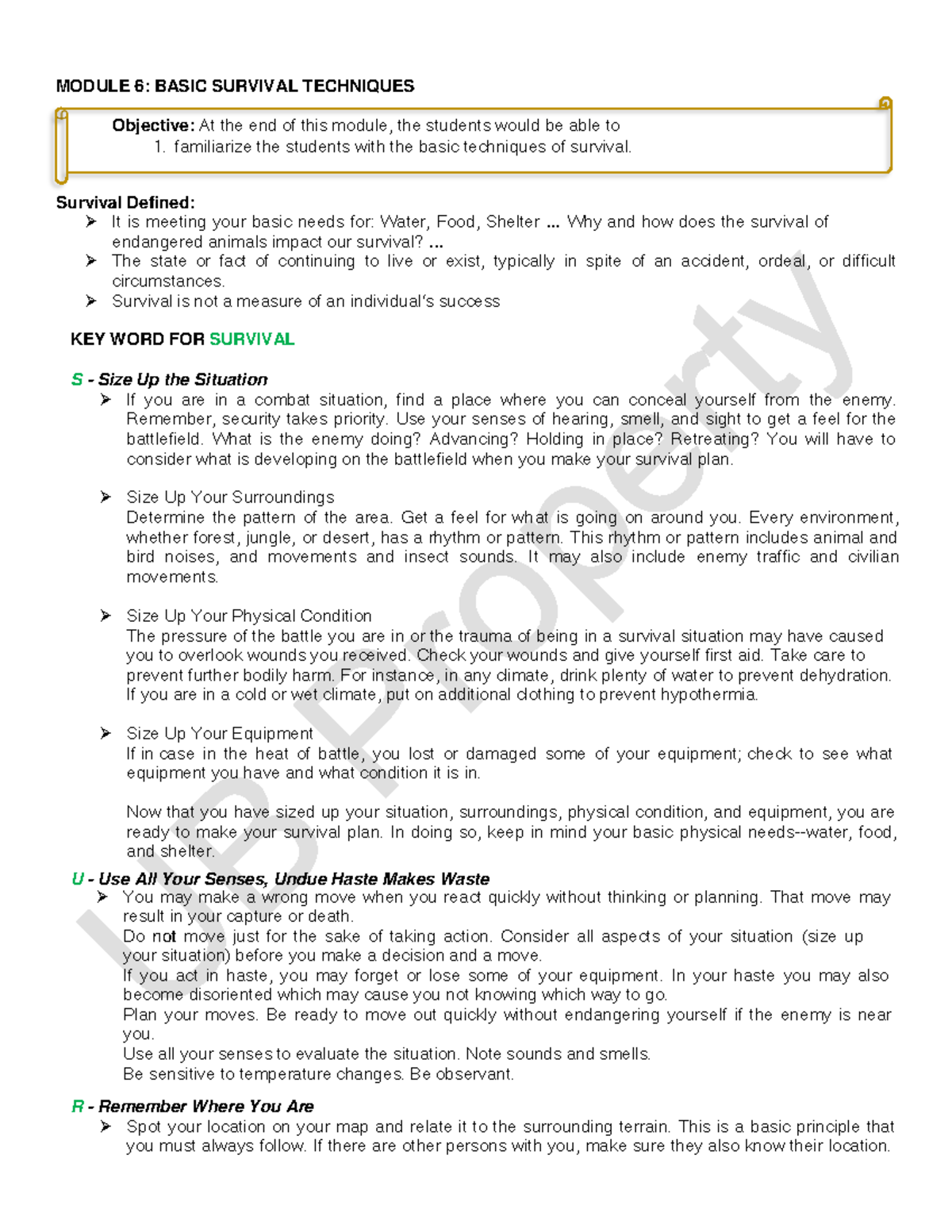 Module 6 Basic Survival Techniques - MODULE 6: BASIC SURVIVAL ...