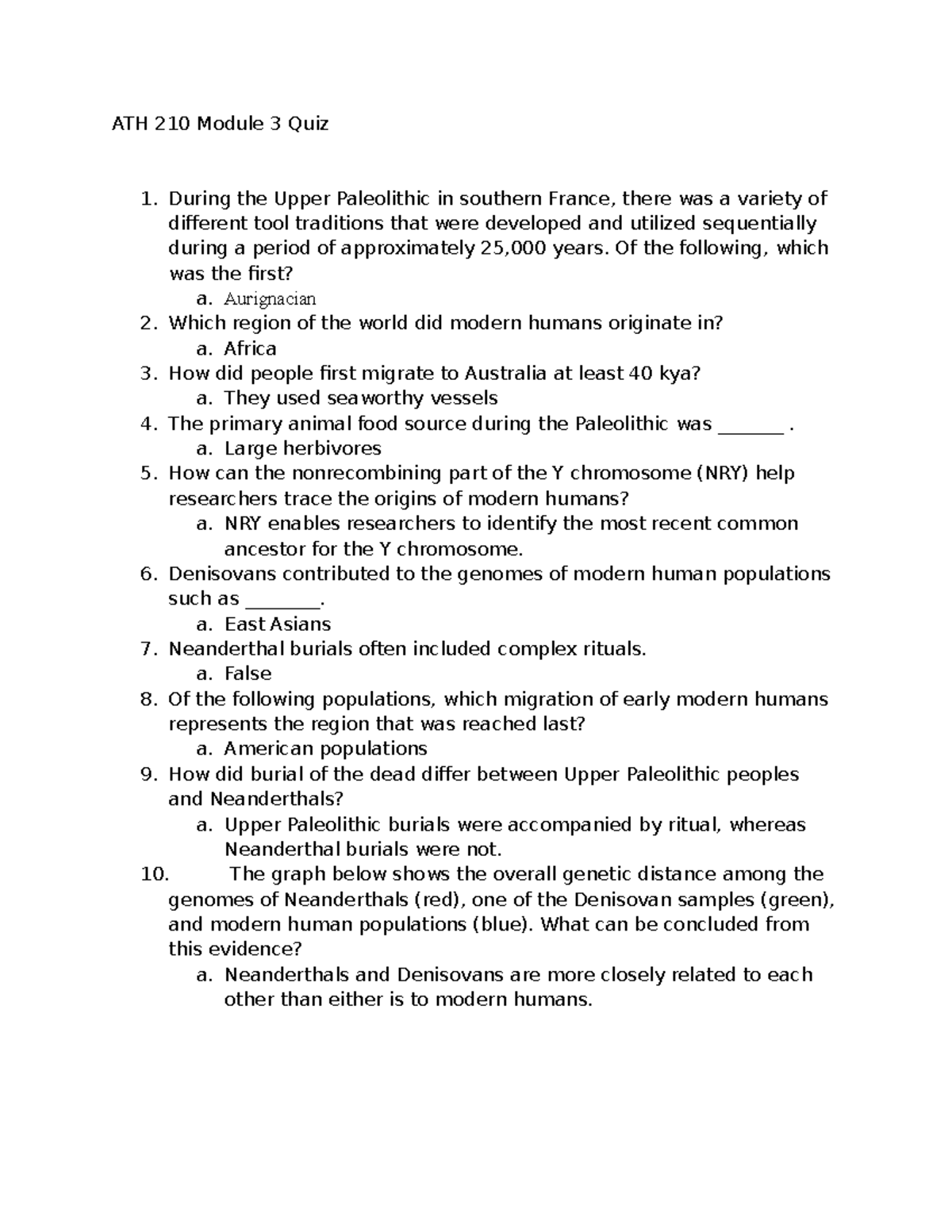 ATH 210 Module 4 Quiz - ATH 210 Module 3 Quiz 1. During the Upper ...