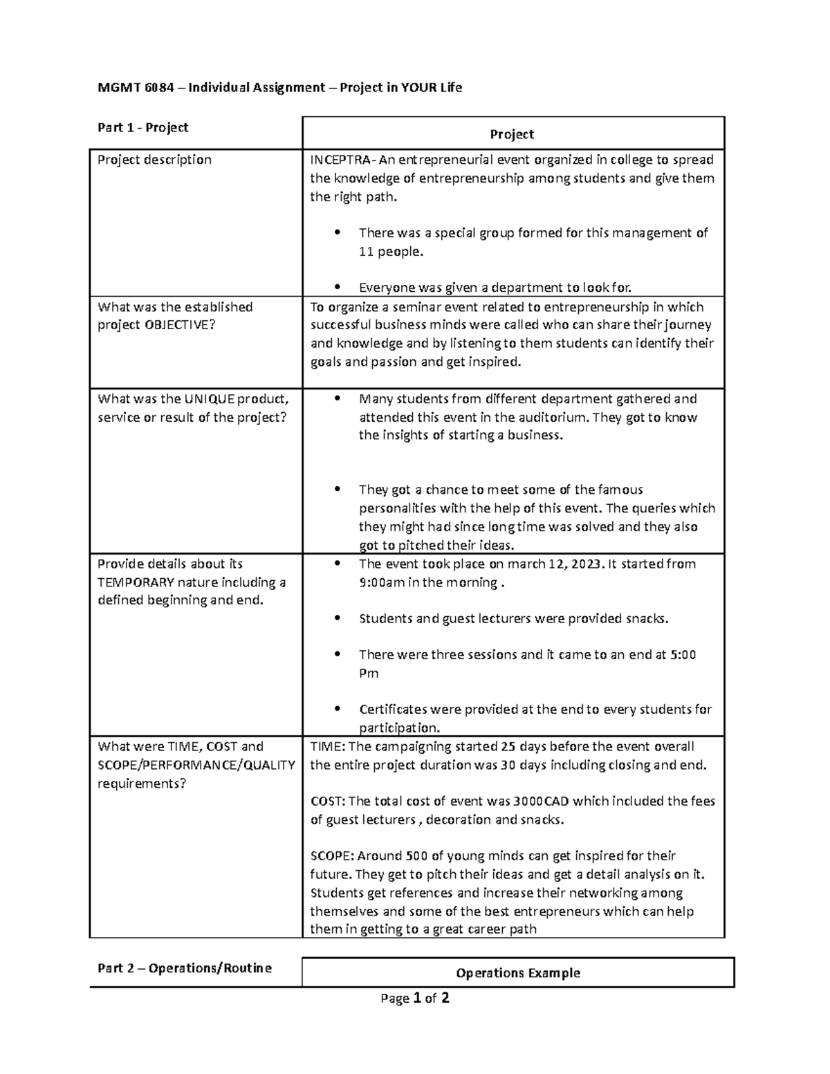 Individual Assignment pm - MGMT 6084 – Individual Assignment – Project ...