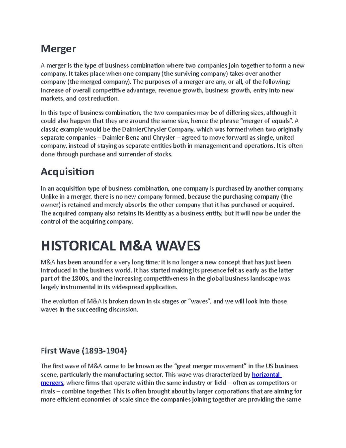 Merger waves during different eras of time - Merger A merger is the ...