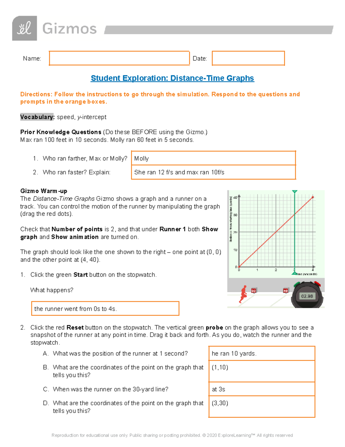Distance Vs Time Graphs Gizmo Name Date Student Exploration