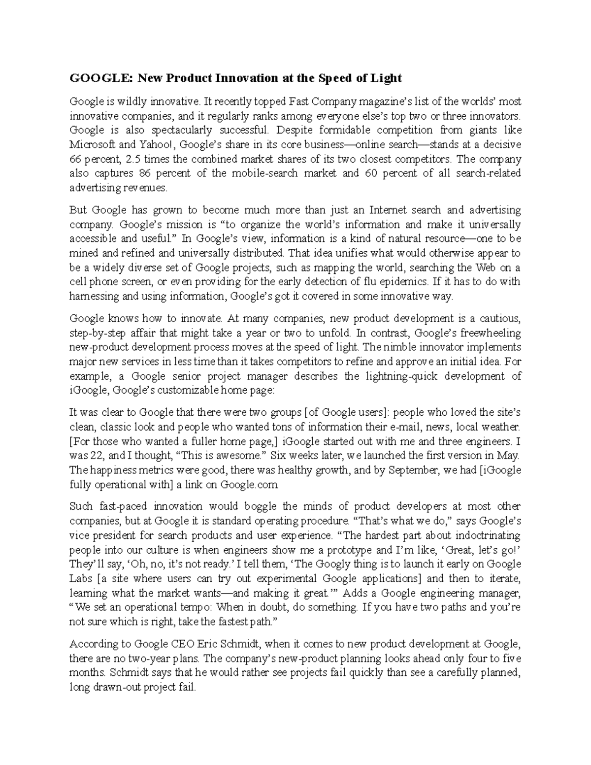 Product Innovation @ Google-Class Reading - GOOGLE: New Product ...