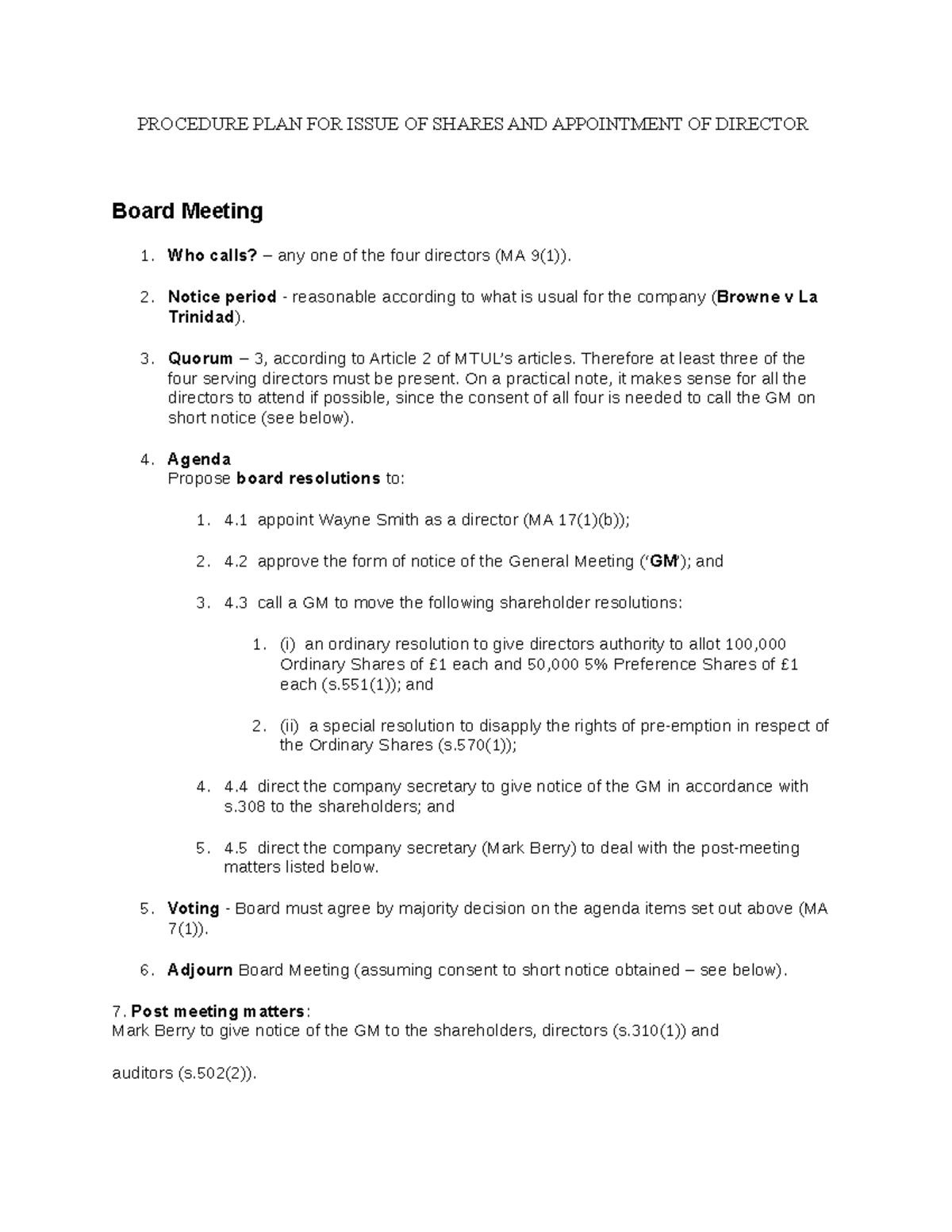 Procedure PLAN FOR Issue OF Shares AND Appointment OF Director ...