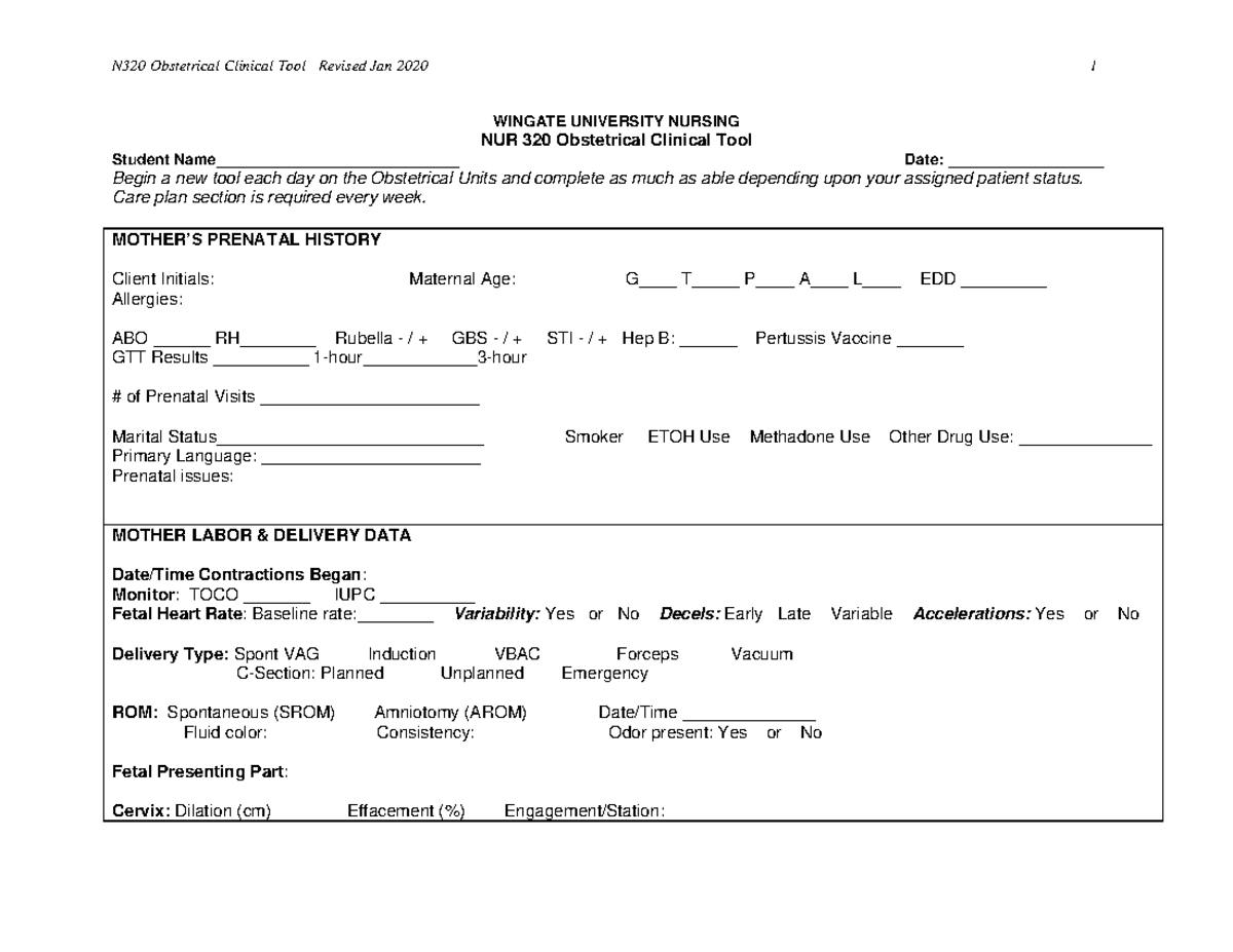 Obstetrical+Tool - Obstetrics assessment tool - WINGATE UNIVERSITY ...