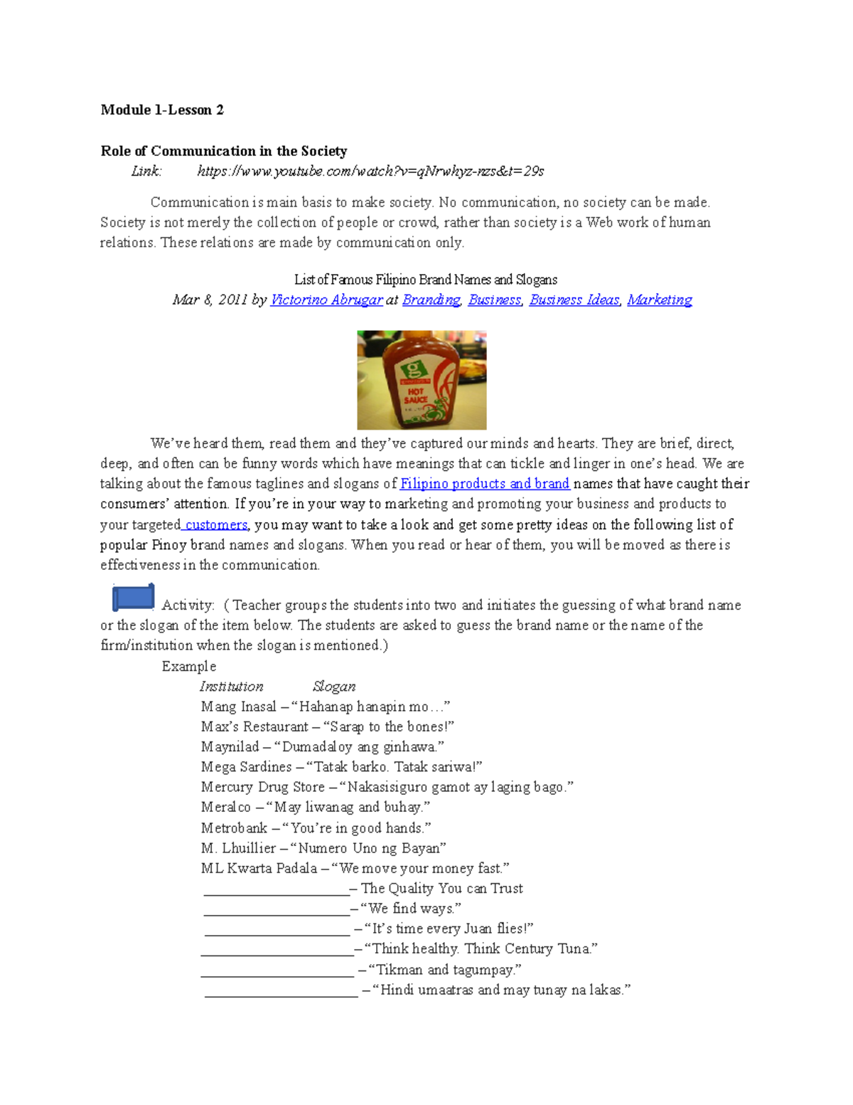 Module 1 Lesson 2 Role of Communication - No communication, no society ...