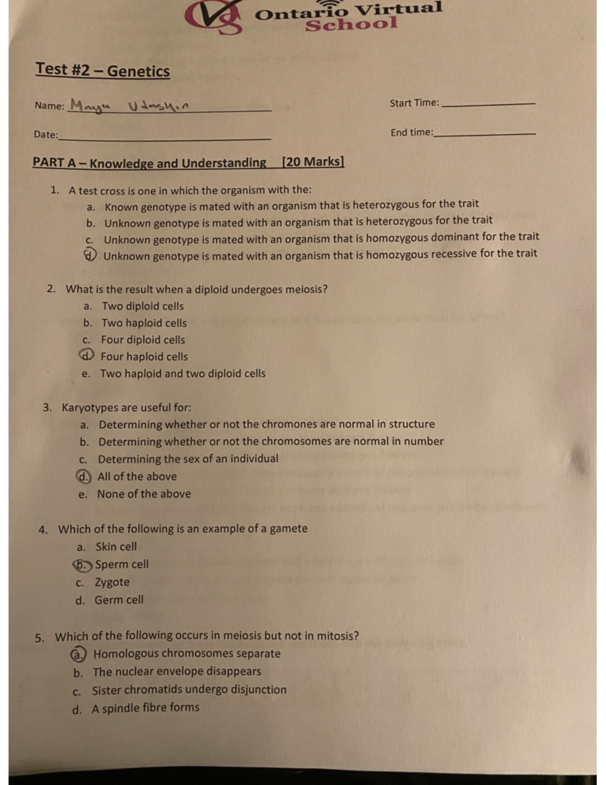 Test 2 - Genetics - Test Practice SBI3U - Studocu