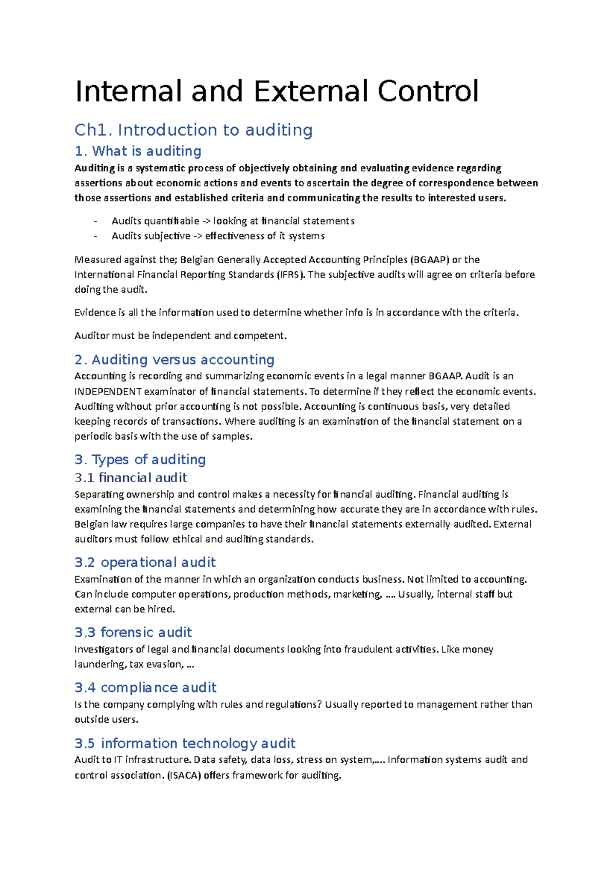 Internal and External Control samenvatting - Internal and External ...