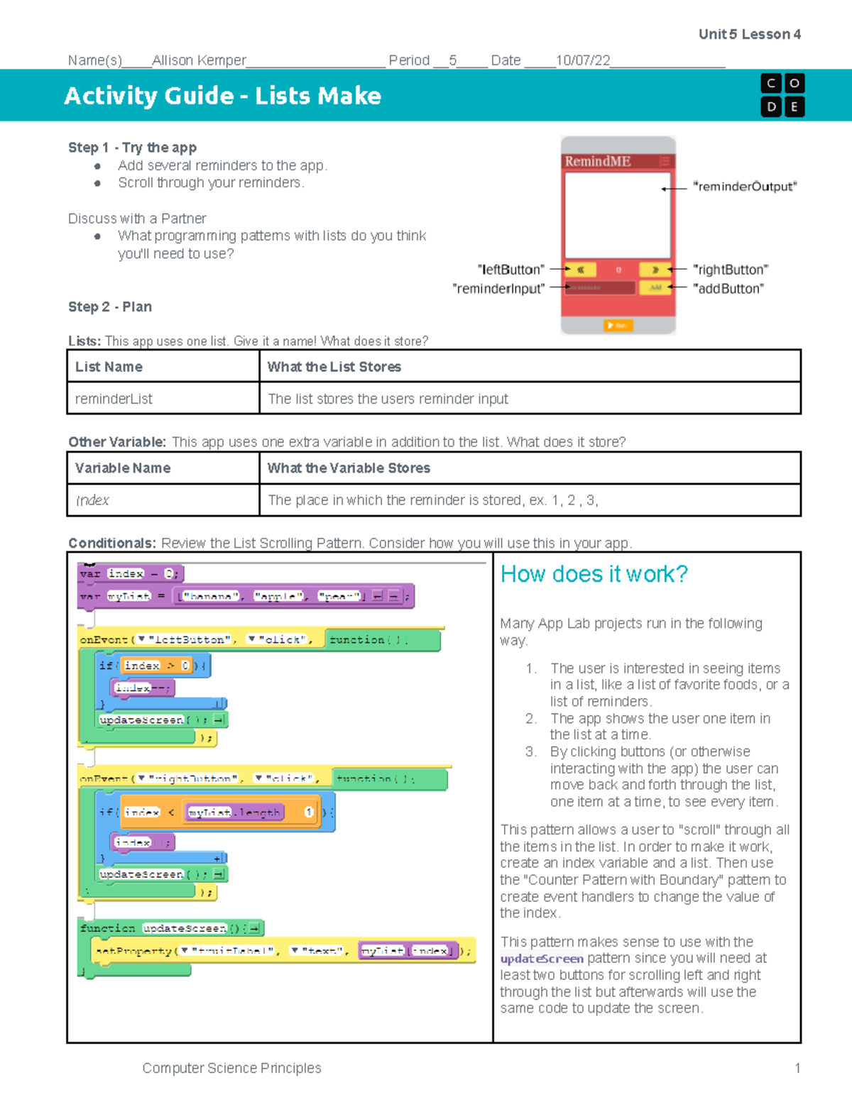 Activity%20Guide%20-%20Lists%20Make%20-%20Unit%205%20Lesson%204 - Unit ...