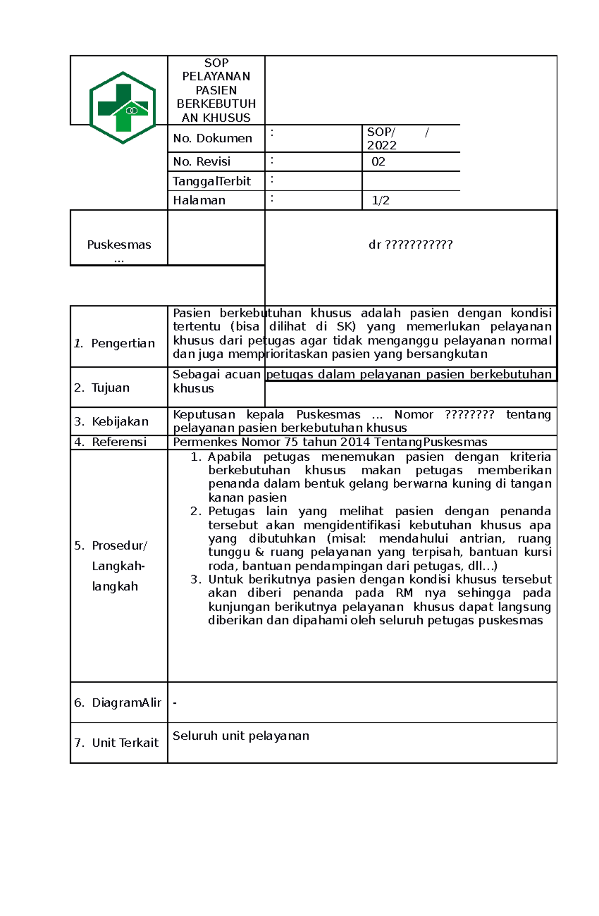 3.1.1.1 Contoh SOP Pelayanan Pasien Berkebutuhan Khusus - SOP PELAYANAN ...